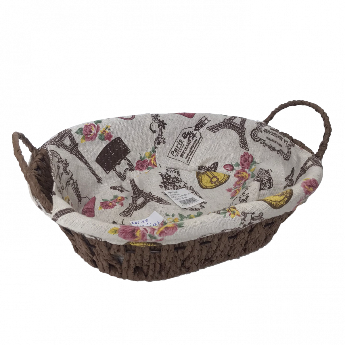 Cesto vime em tecido paris decorativo